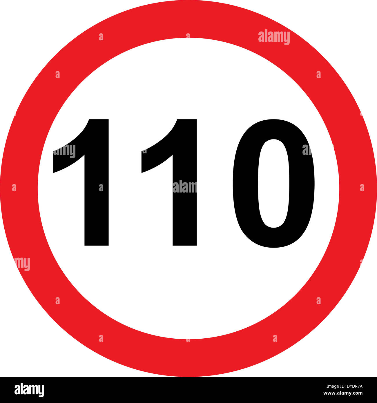 110 speed limitation road sign on white background Stock Photo - Alamy