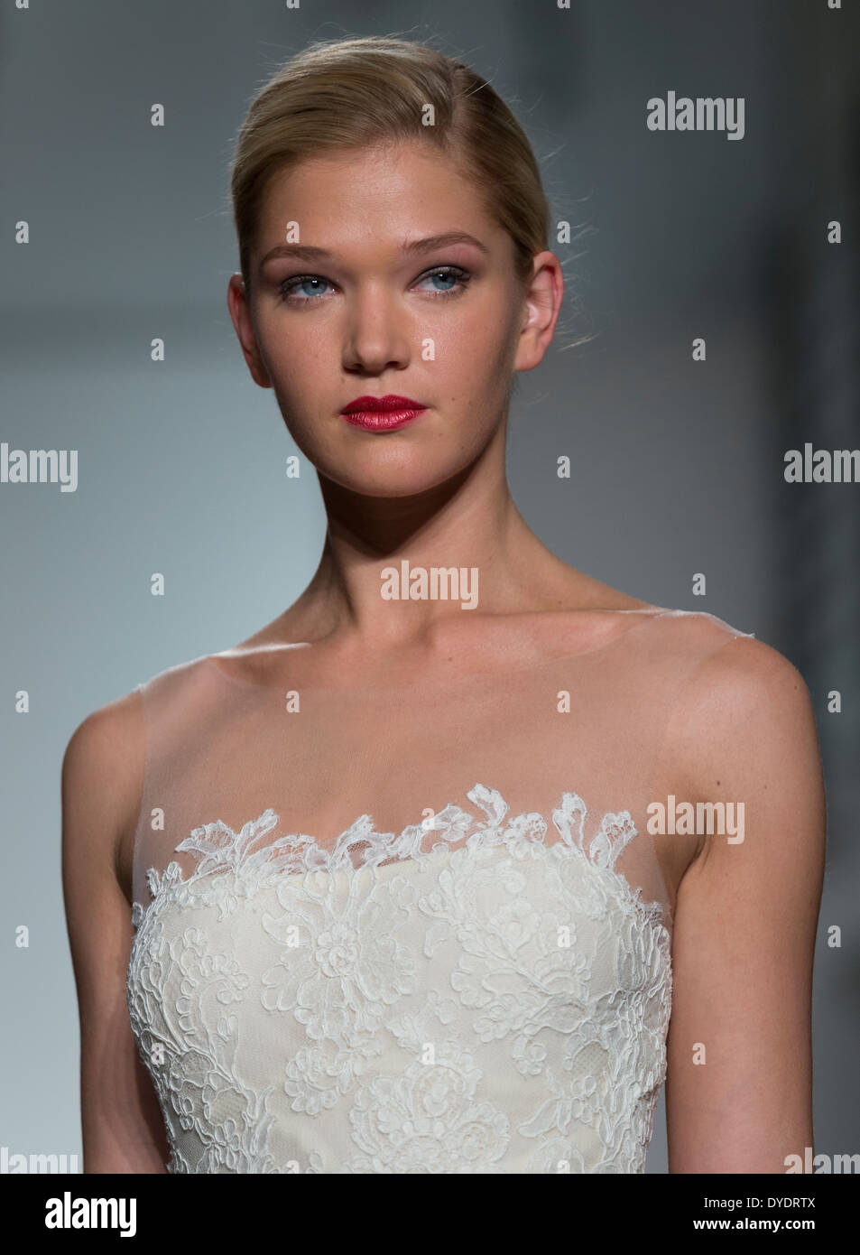 Model walks runway for Amsale collection by Amsale Aberra during bridal ...