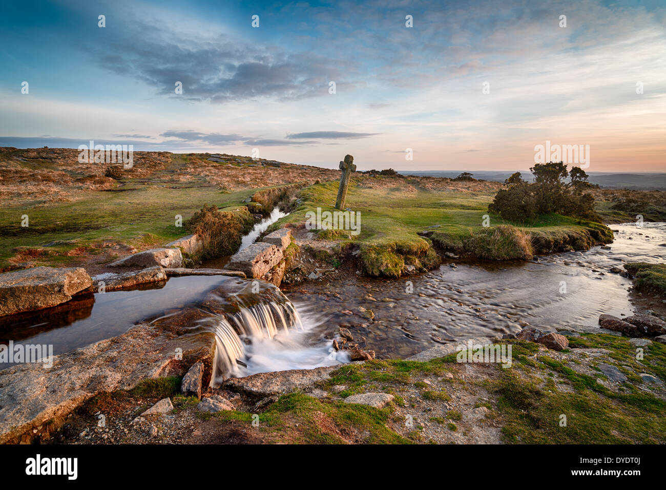 An ancient stone cross at Windy Post on Dartmoor in Devon where the ...