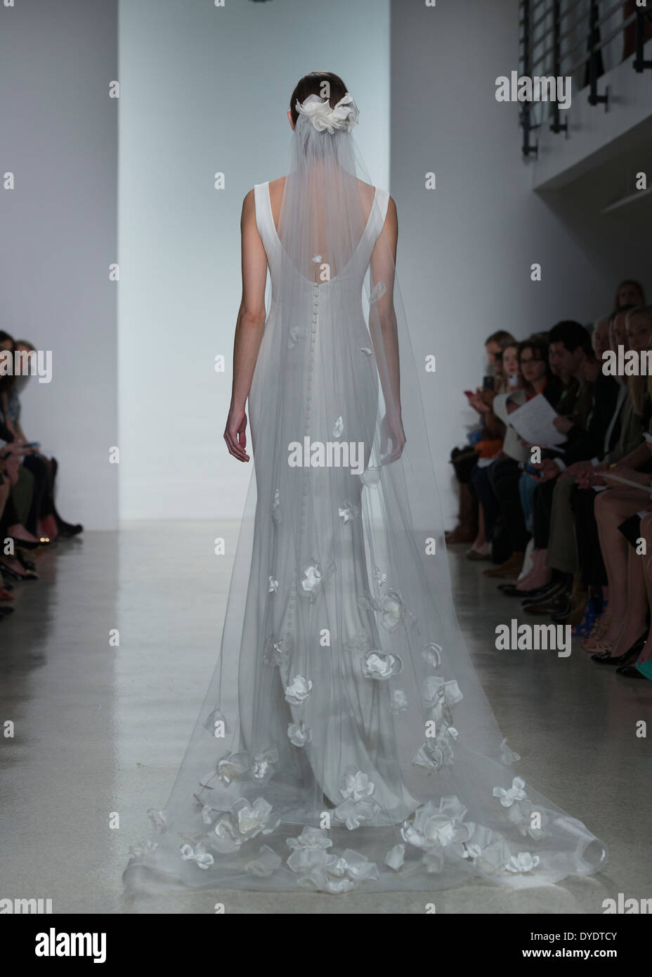 Model walks runway for Amsale collection by Amsale Aberra during bridal ...
