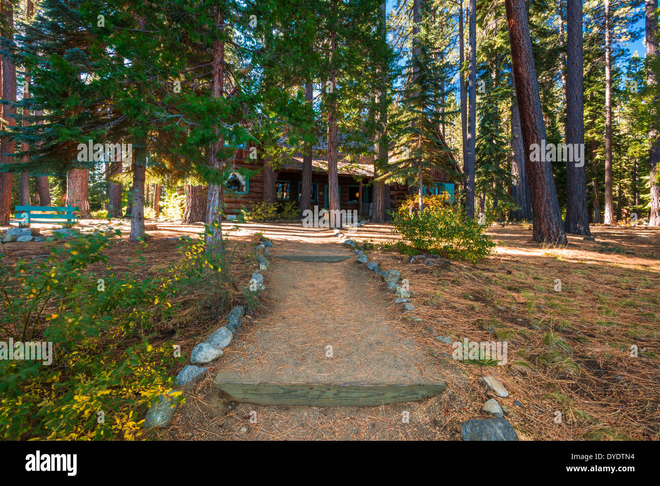 Log cabin at Tallac Historic Site, Lake Tahoe, California USA Stock ...
