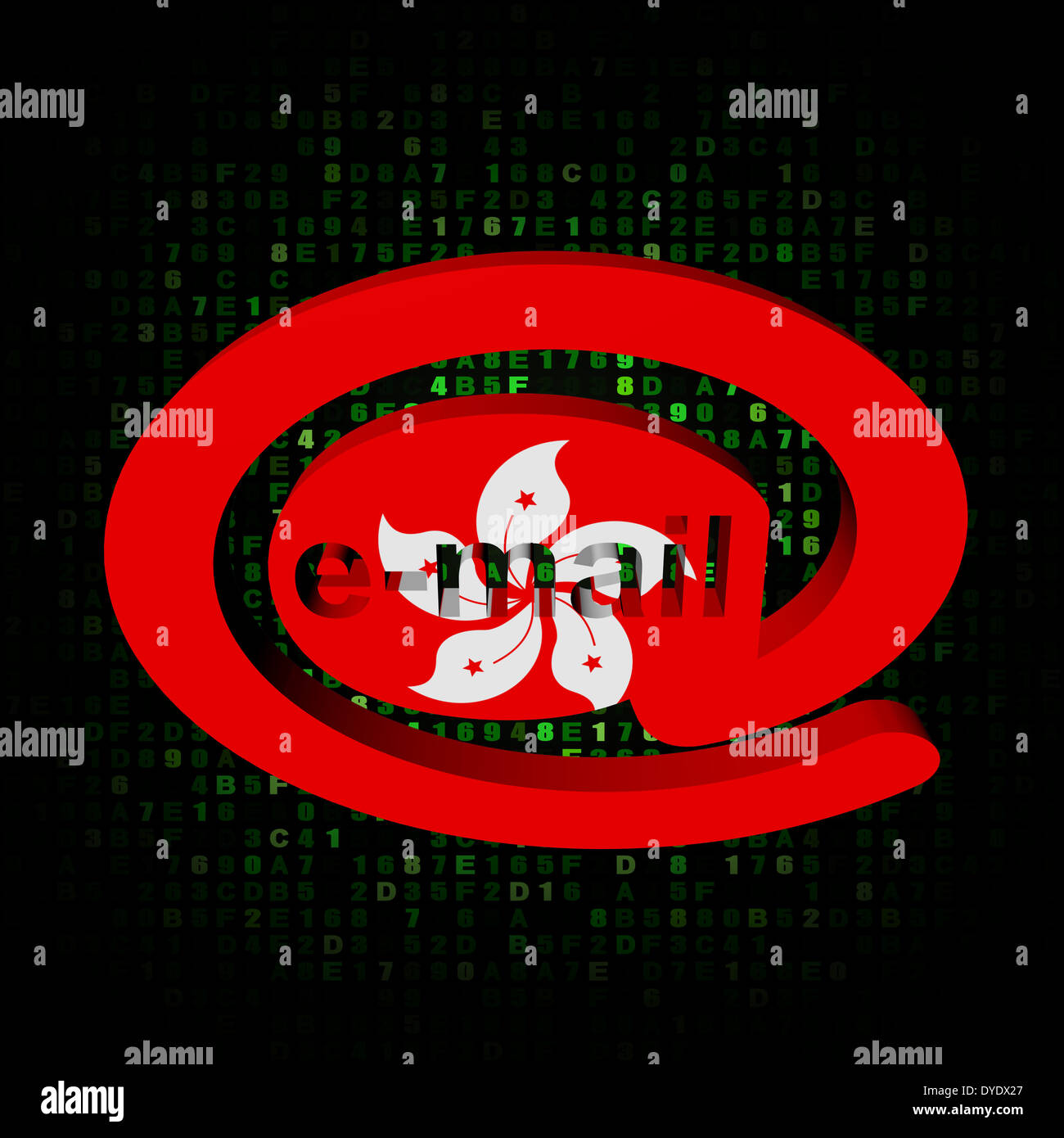 e-mail address AT symbol with Hong Kong flag on hex illustration Stock ...