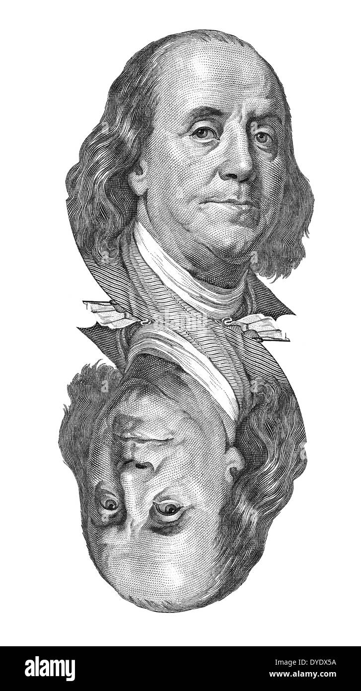 Benjamin franklin face banknote Black and White Stock Photos & Images ...