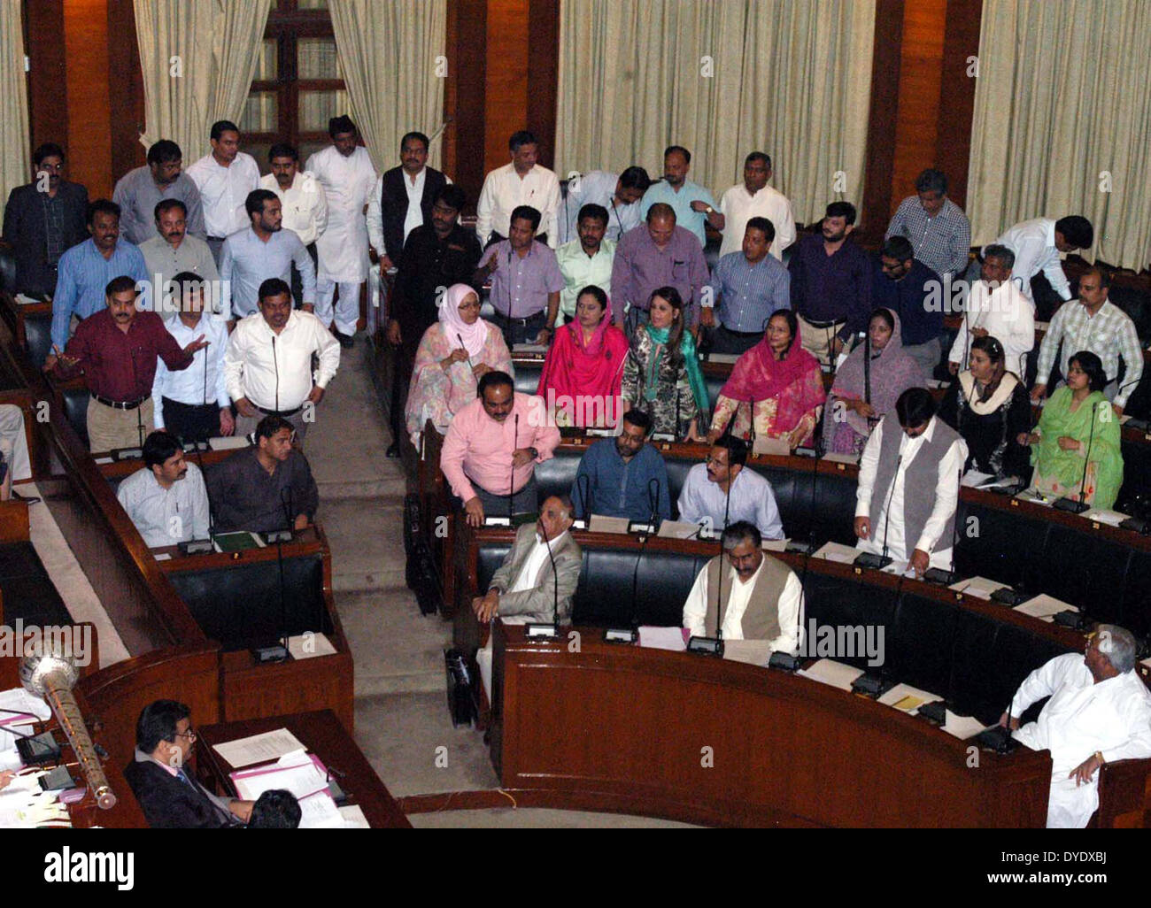 Muttahida Qaumi Movement (MQM) members are protesting in Sindh Assembly ...