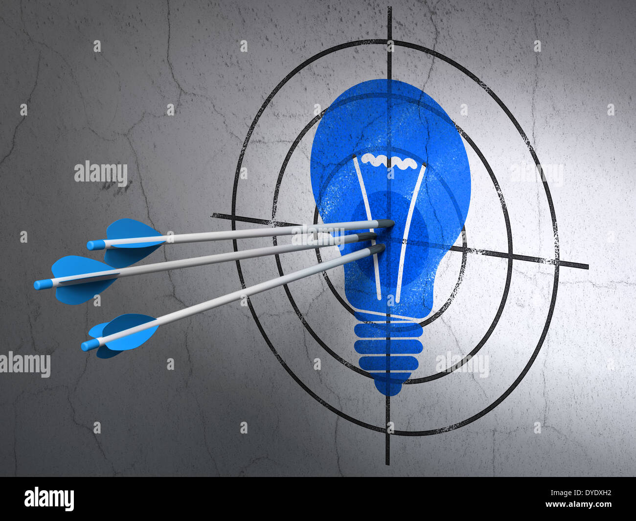 Finance concept: arrows in Light Bulb target on wall background Stock ...