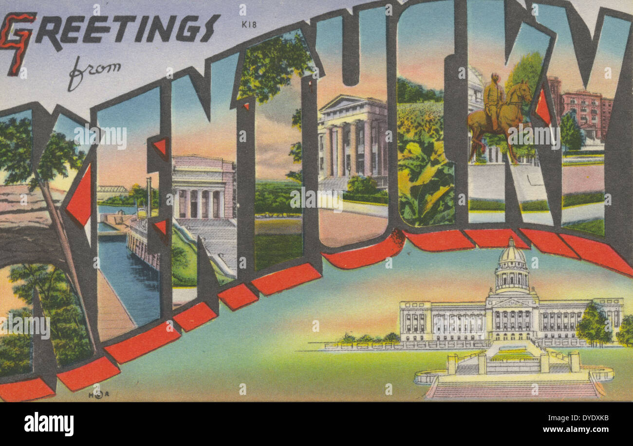 This collection of postcards titled 'Greetings from Kentucky' showcases ...