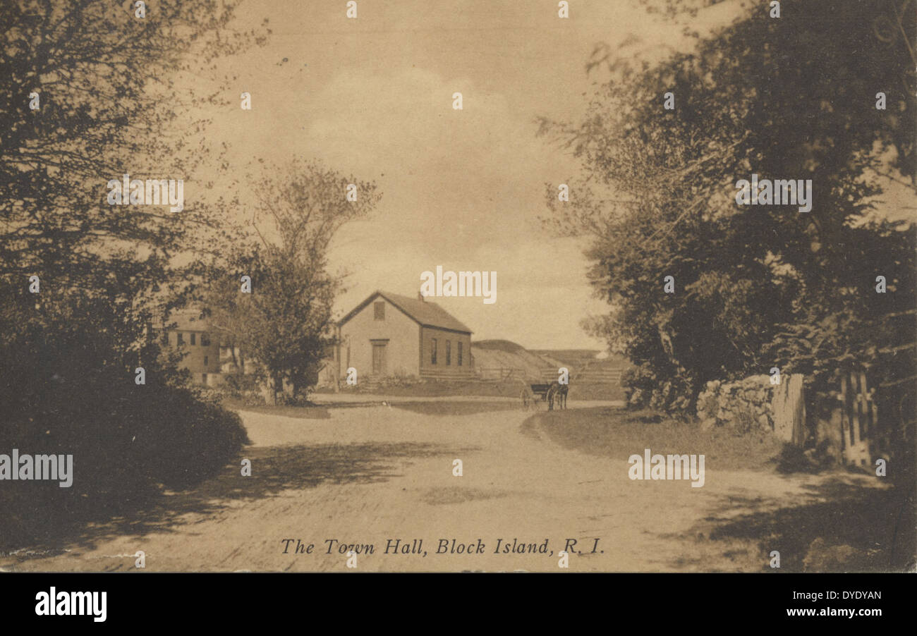 The Town Hall on Block Island, Rhode Island, is an iconic building that ...