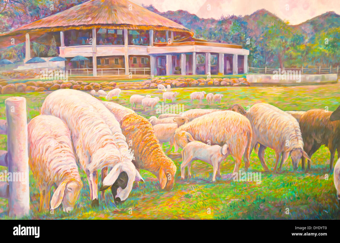 public art sheep from the wall in temple Stock Photo - Alamy