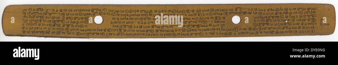 This manuscript page features Burmese Pali text written on a talipot ...