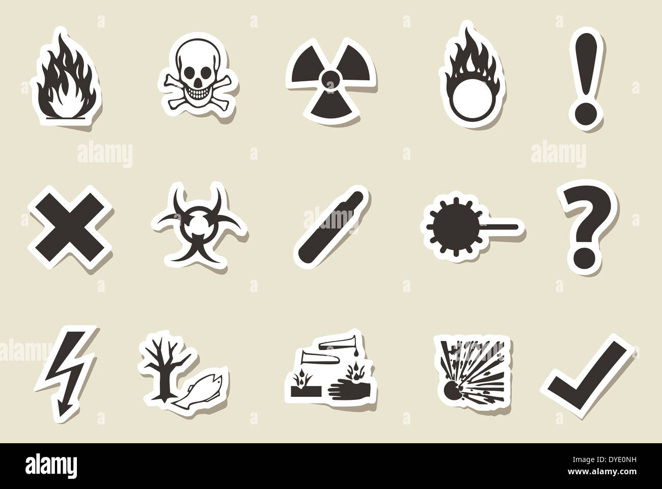 Isolated old style Danger sign collection (set) with shadow on ...