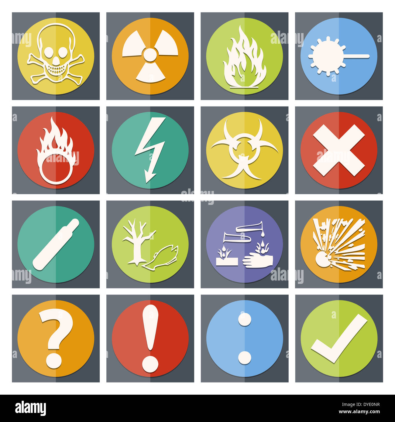 Isolated flat style Danger sign collection (set) with shadow on ...