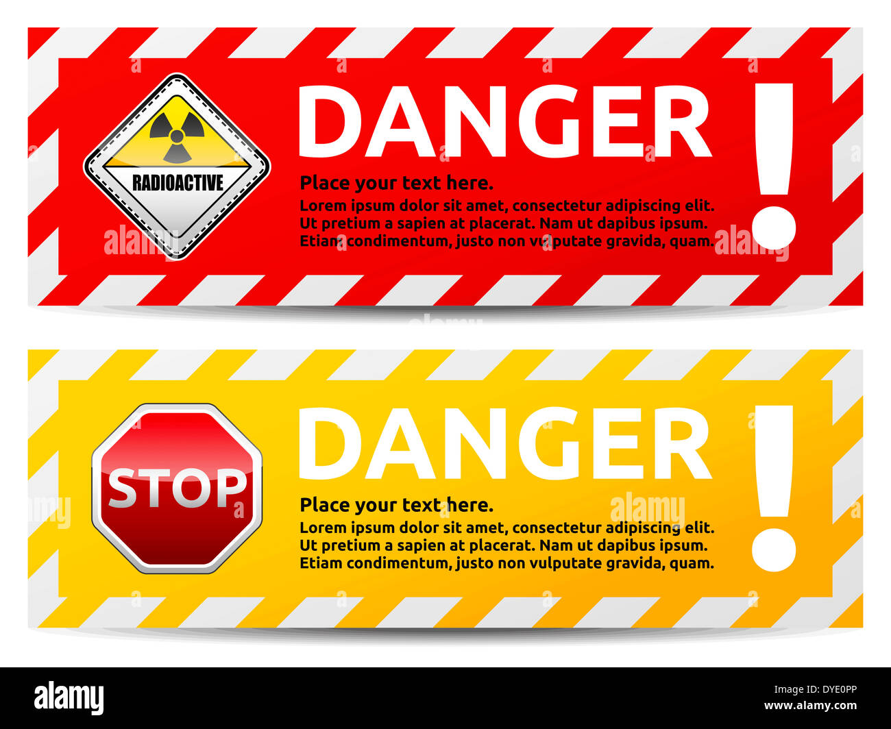 Colored Danger banner collection, set with shadow on white background ...