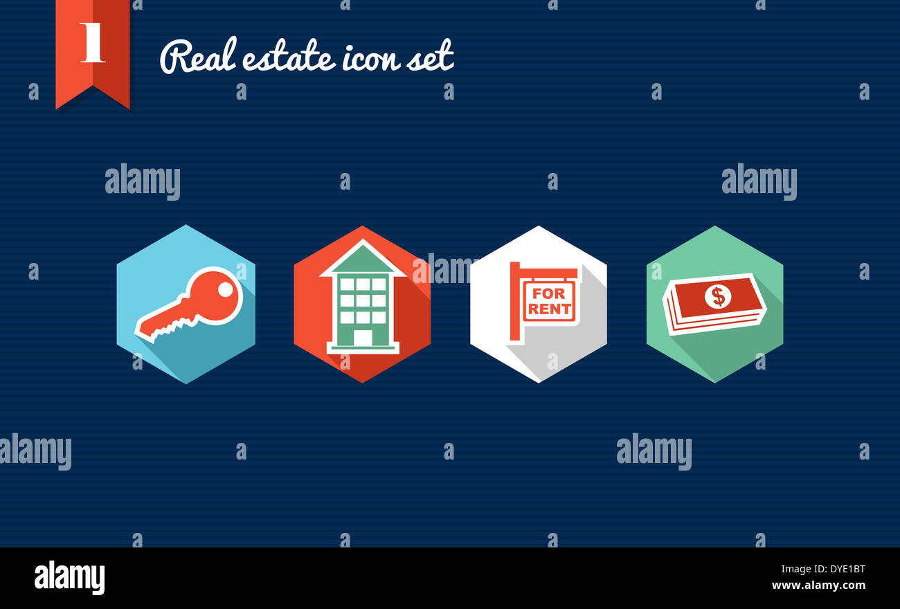 Set of flat design icons for Real estate business and properties ...