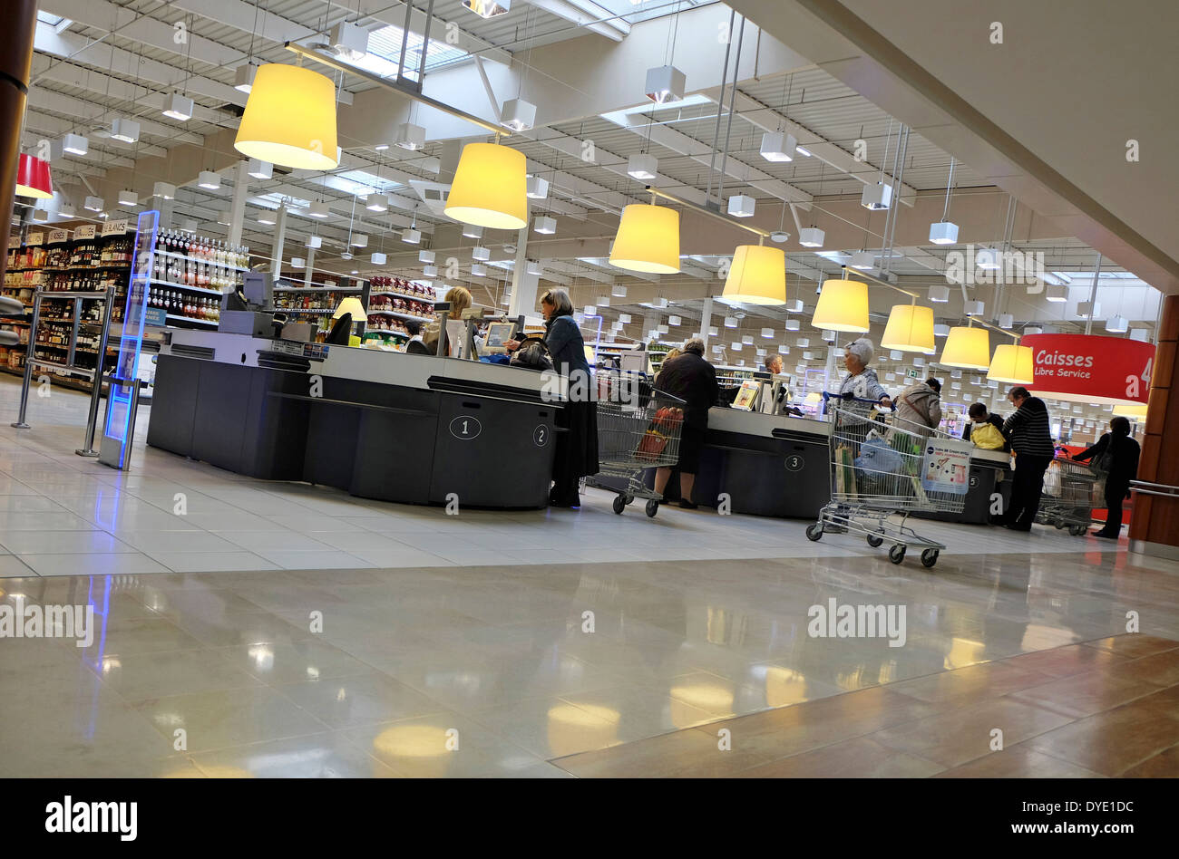 e leclerc french supermarket interior, granville, normandy, france ...
