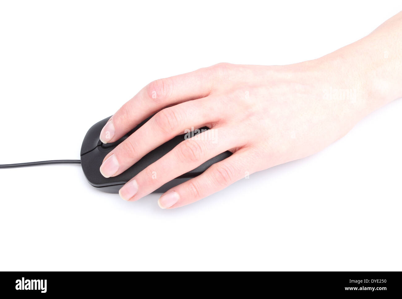 Closeup computer mouse and hand on white background Stock Photo - Alamy
