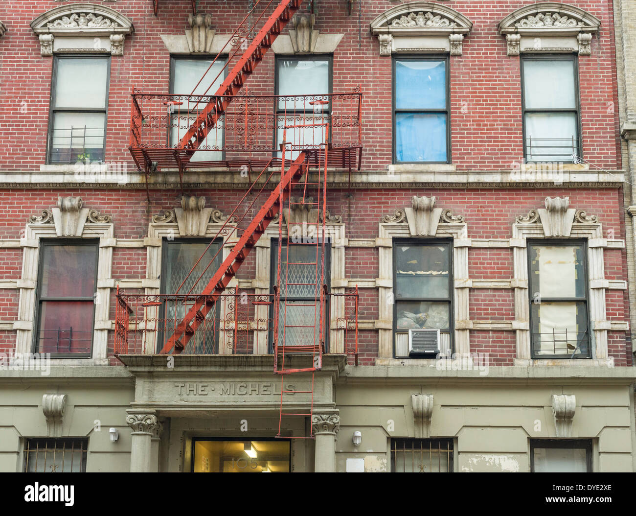 Detail of "The Michels" apartments, typical architecture with fire ...