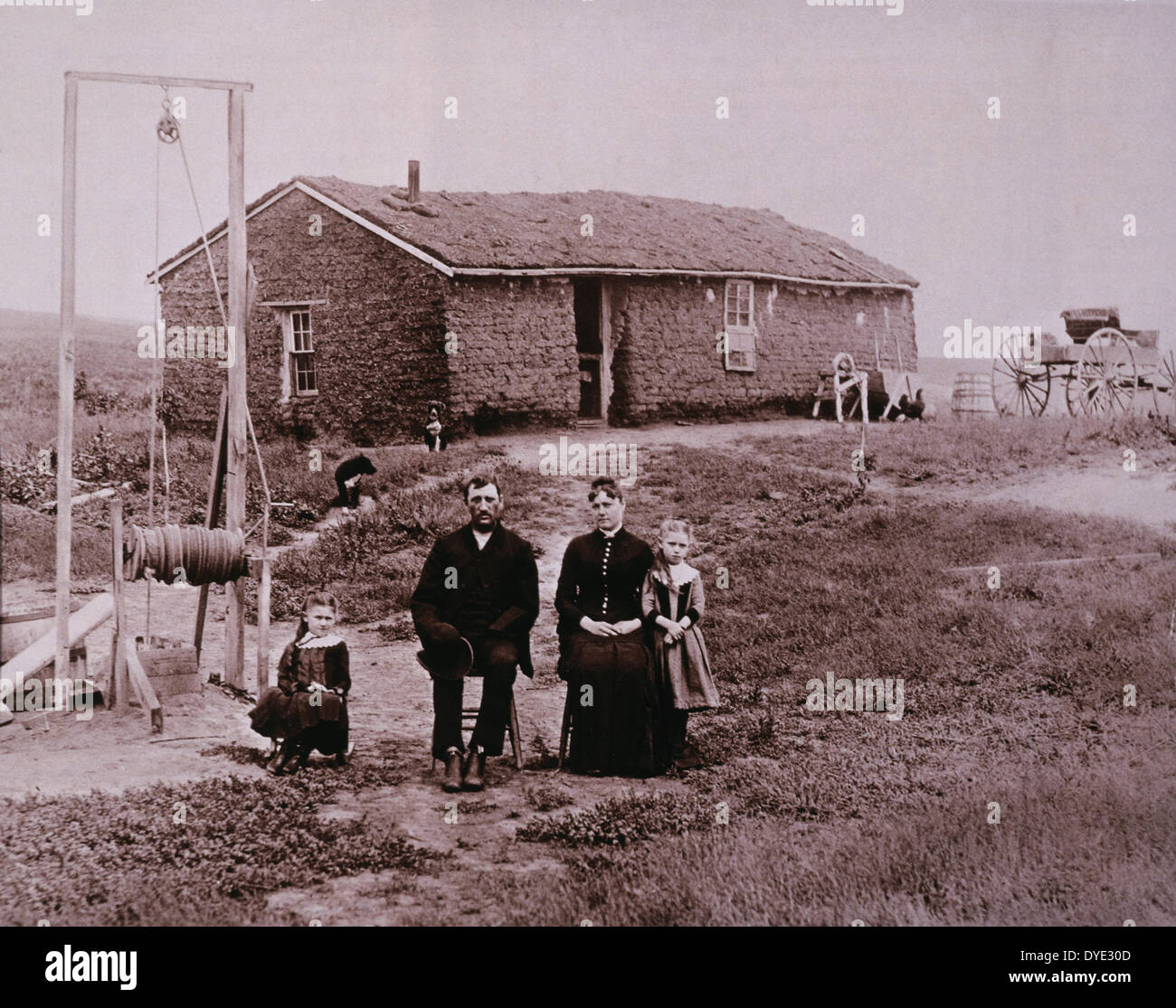 Pioneer Family in Front of Sod House, Portrait, Kansas, USA, circa 1880 ...
