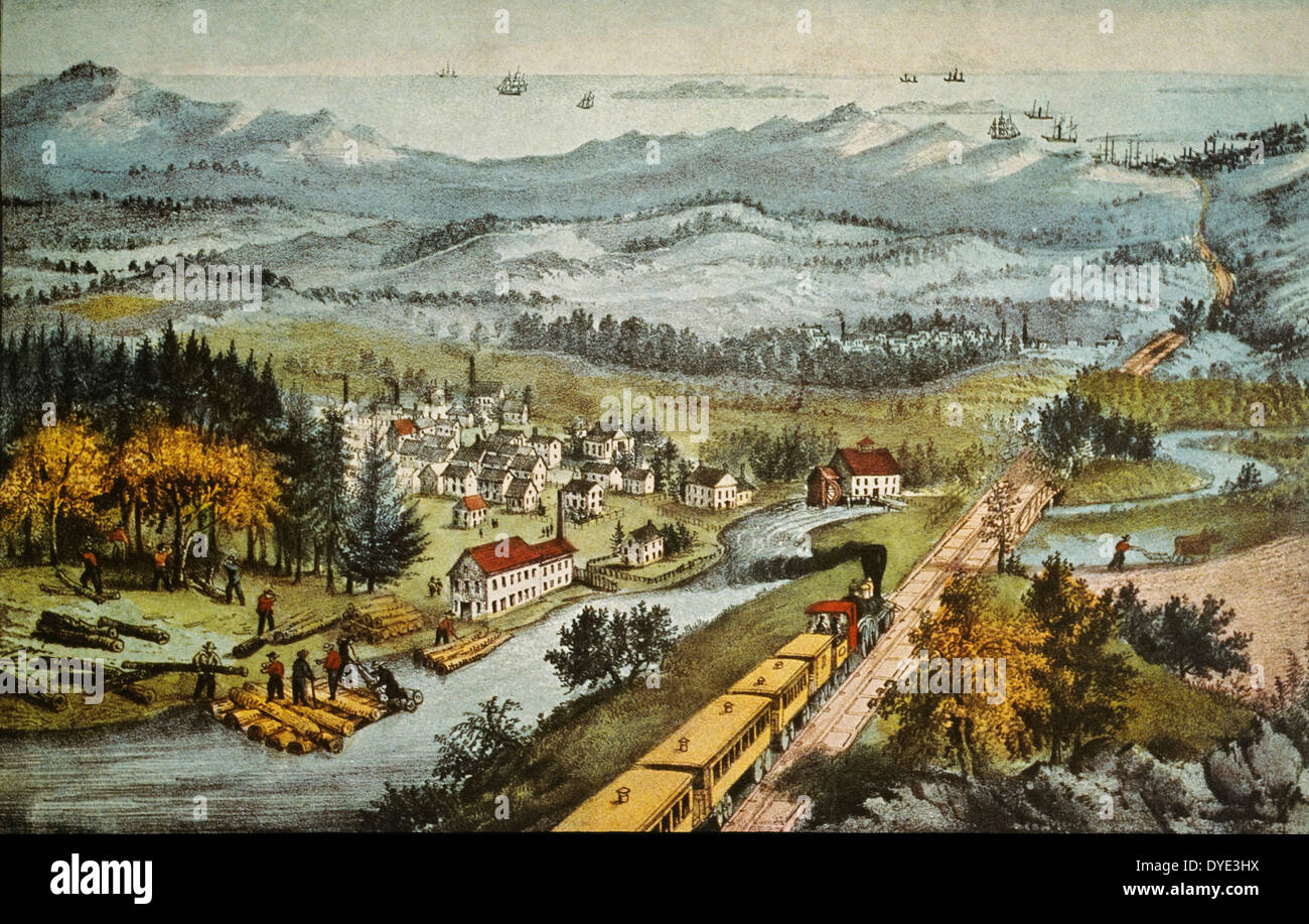 Through to the Pacific, Lithograph, Currier & Ives, 1870 Stock Photo ...