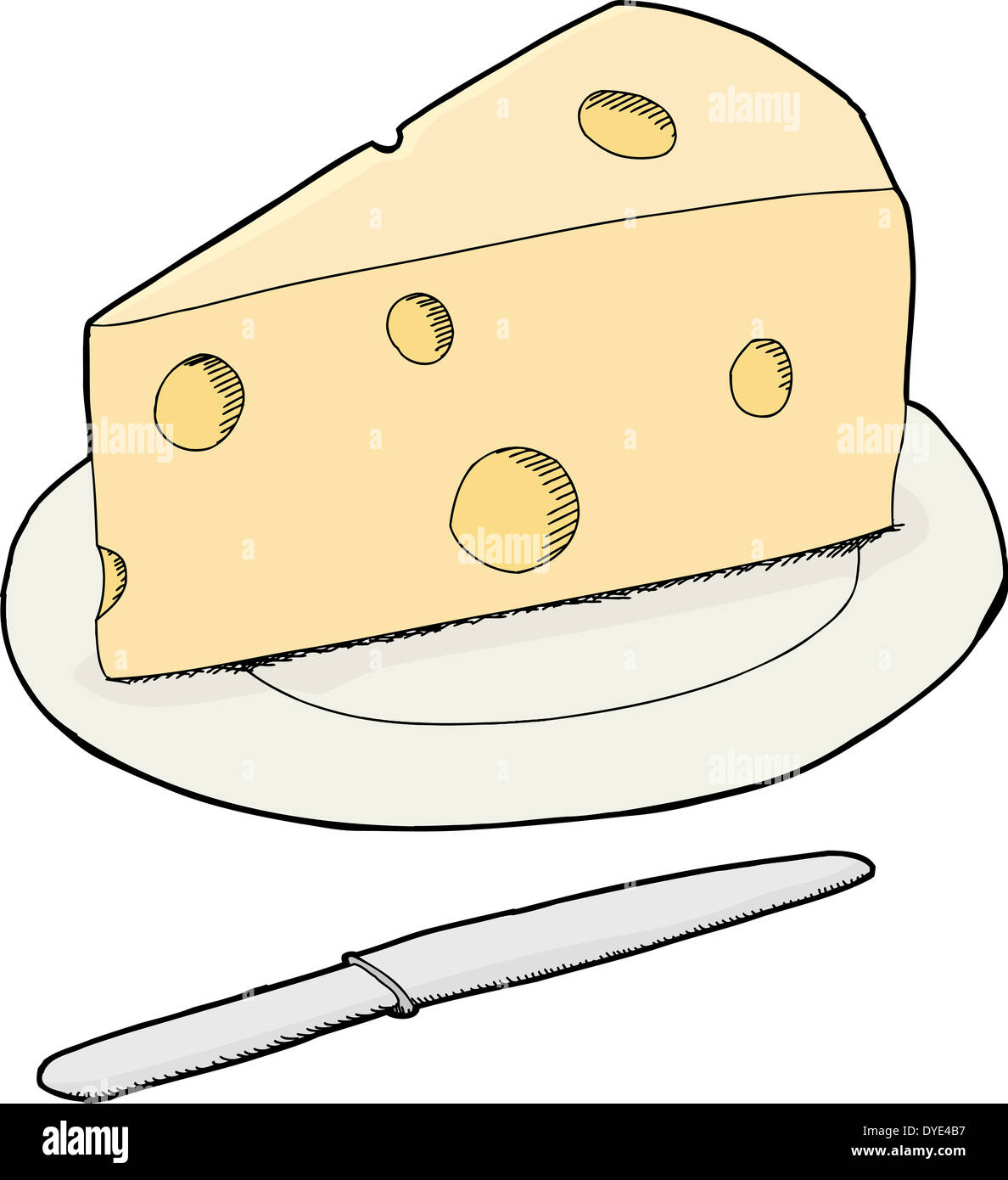 Isolated triangular chunk of swiss cheese with knife Stock Photo - Alamy