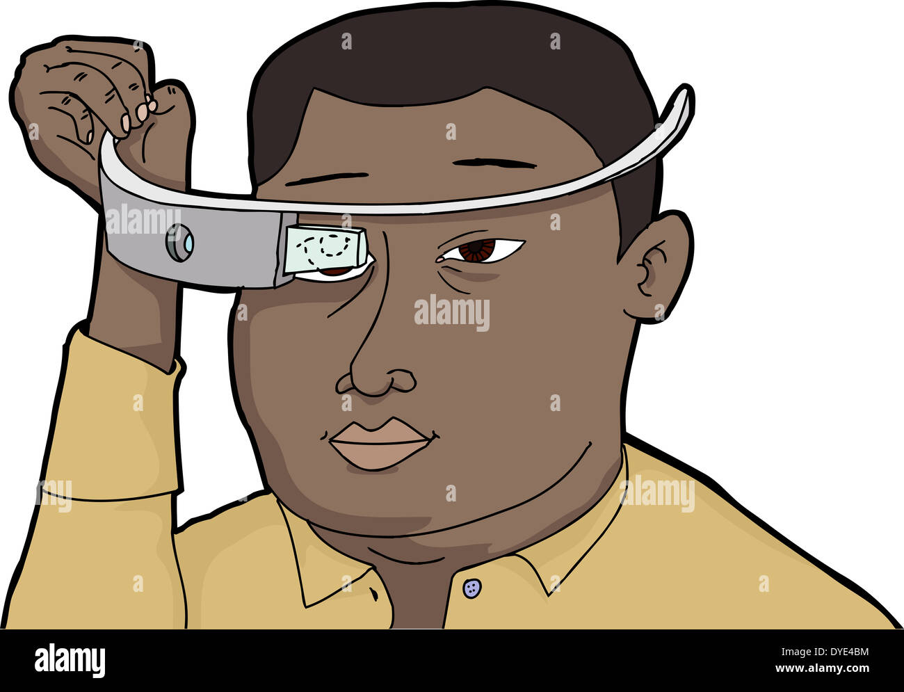 Black man fitting wearable technology glass device on head Stock Photo ...