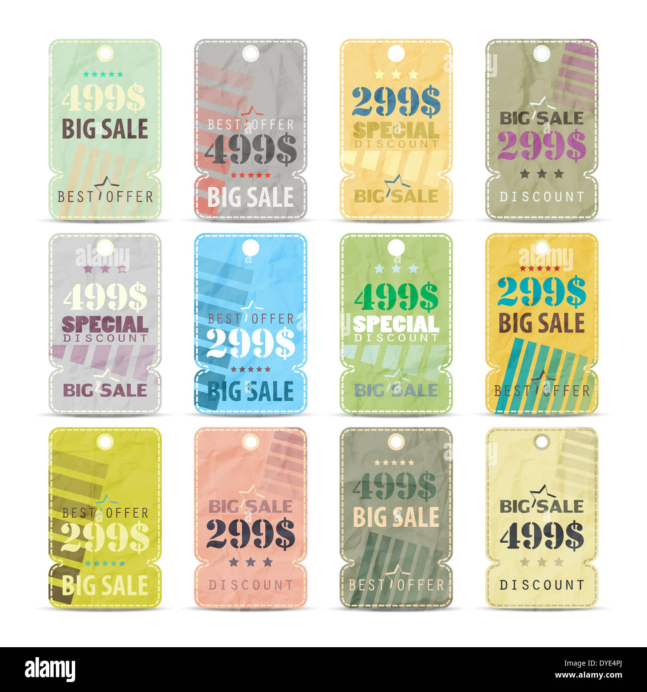 set of trendy paper tags with discount information Stock Photo - Alamy