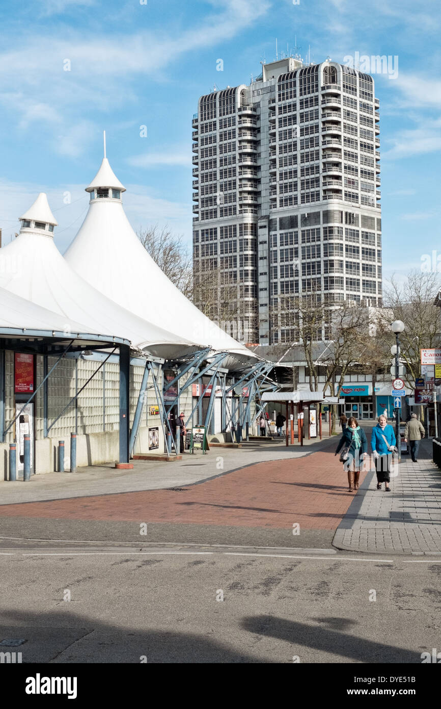 A view of the David Murray John building & tented market on Havelock St ...