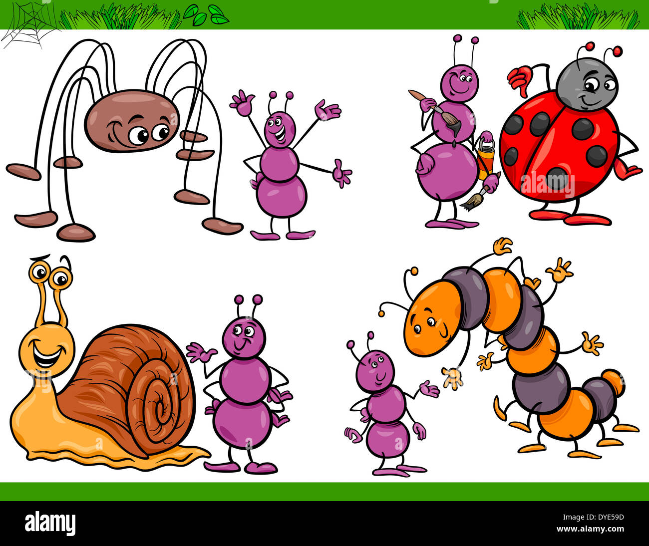 Cartoon Illustration of Happy Insects or Bugs Set like Ant or Ladybug ...