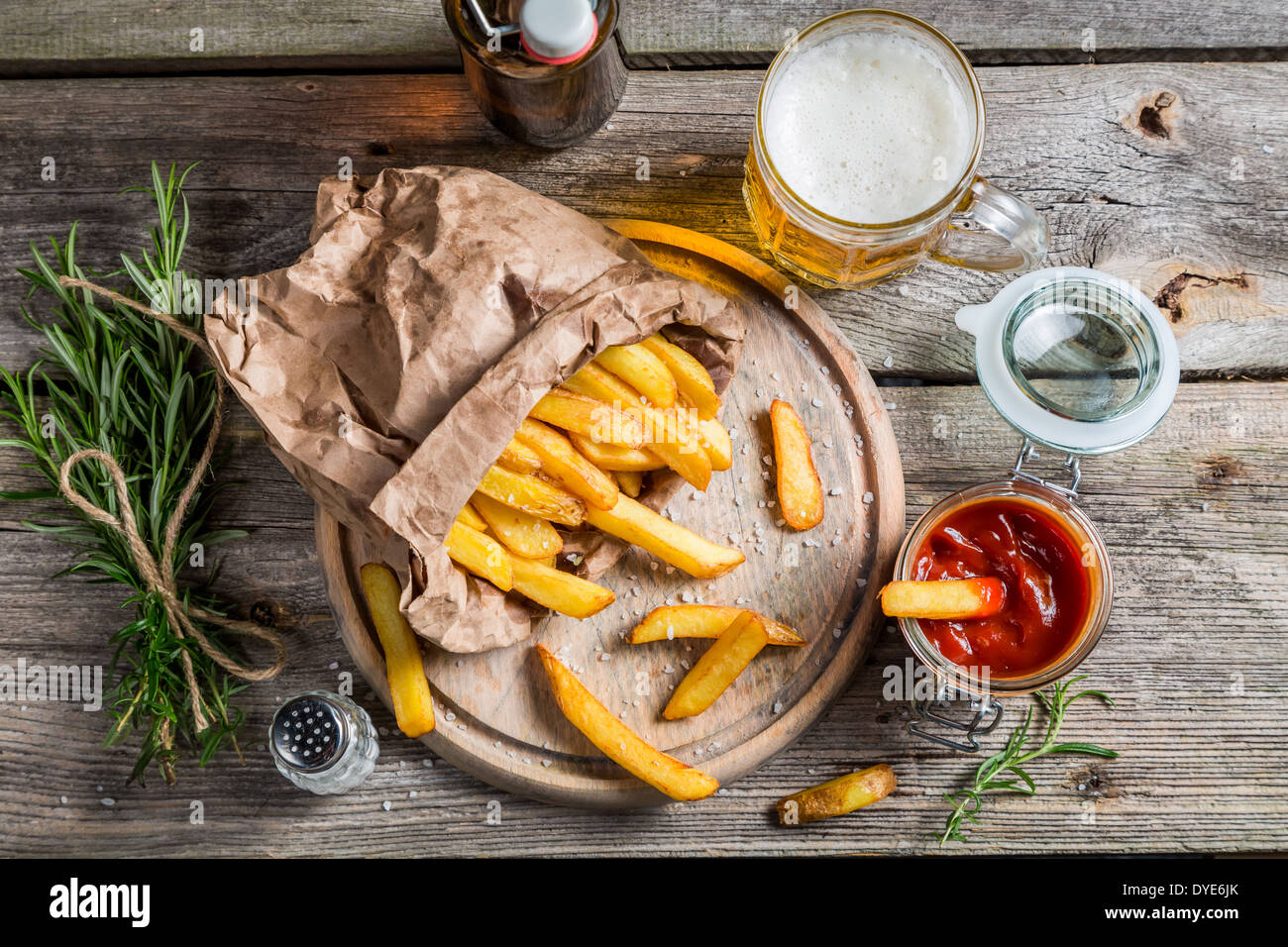 Homemade fries served with beer Stock Photo - Alamy