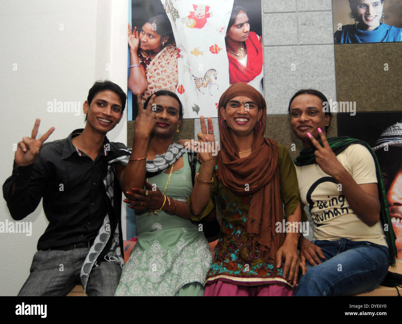 New Delhi, India. 15th Apr, 2014. Transgenders celebrate after a ...