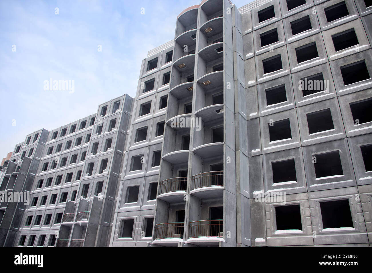 Unfinished building of reinforced concrete panels without windows Stock ...