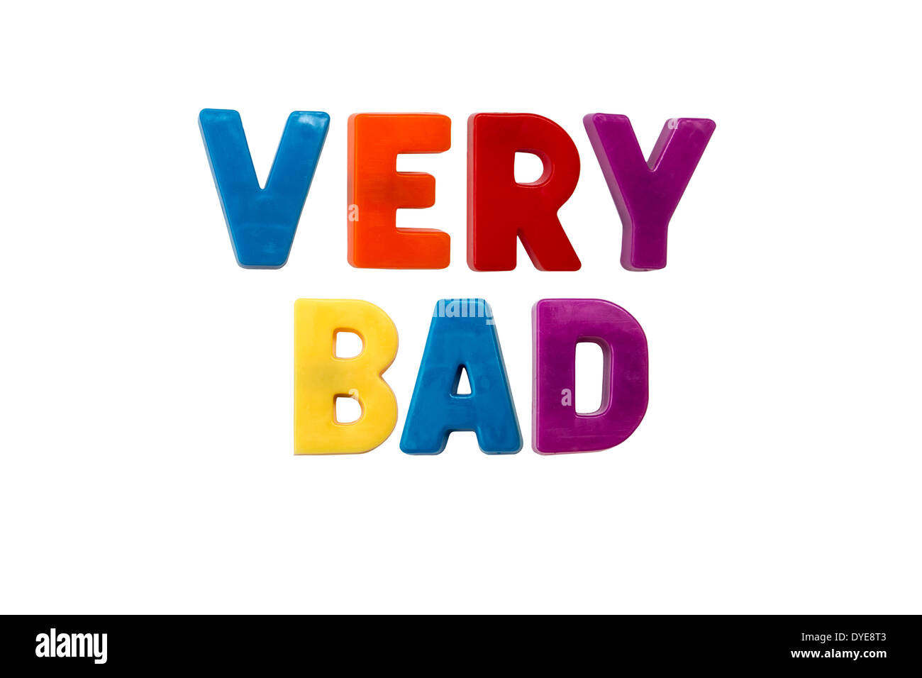 Letter magnets VERY BAD isolated on white Stock Photo - Alamy