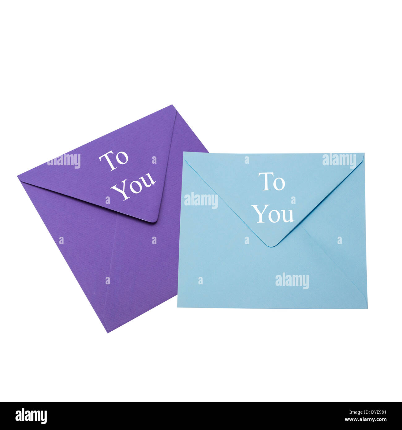 Purple and blue envelope isolated on white background Stock Photo - Alamy