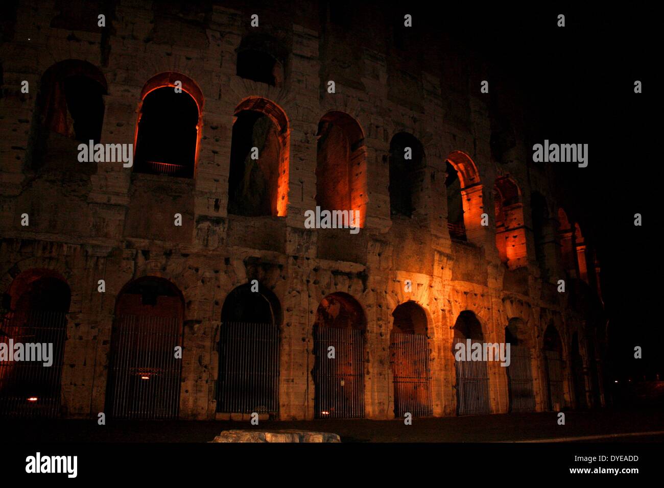 Night time view of the Colosseum, an elliptical amphitheatre in the ...