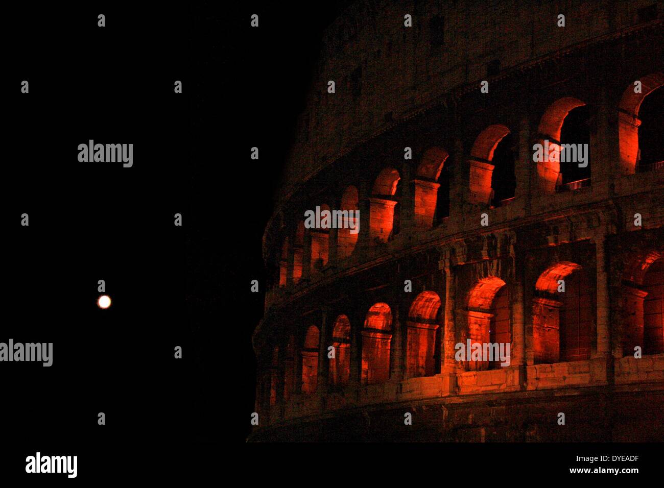 Night time view of the Colosseum, an elliptical amphitheatre in the ...