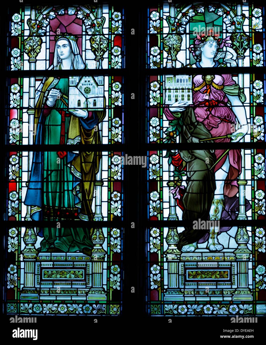 Two figures depicted in stained glass window hi-res stock photography ...