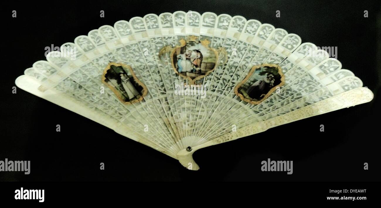 Brise fan, Canton, c. 1795. Gilded and painted ivory. A brise fan ...