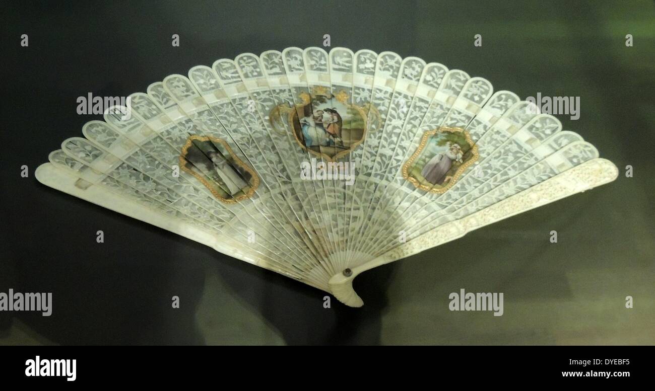 Brise fan, Canton, c. 1795. Gilded and painted ivory. A brise fan ...