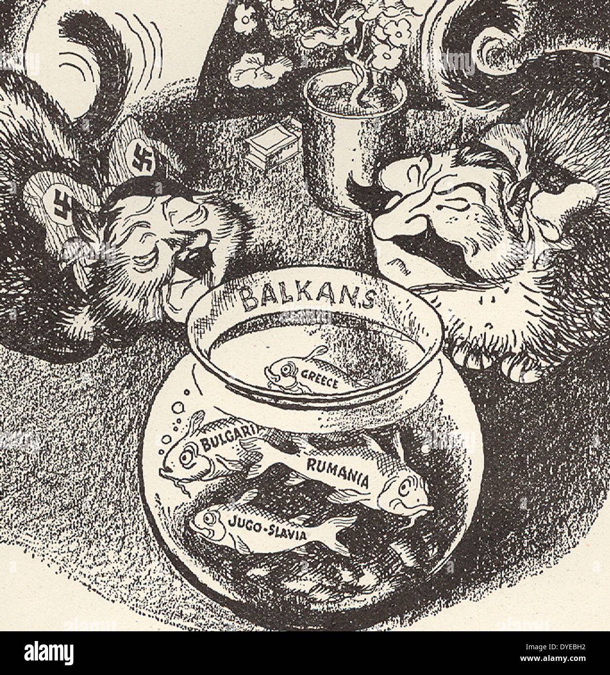 1940 cartoon shows the Balkans being eyed enviously by Adolf Hitler ...