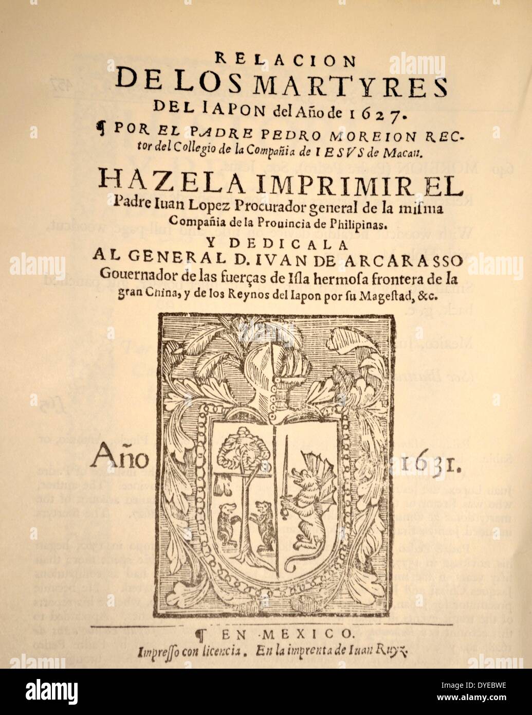 Title Page from Pedro Morejon. Relacion de los Martyres del Japon de ...
