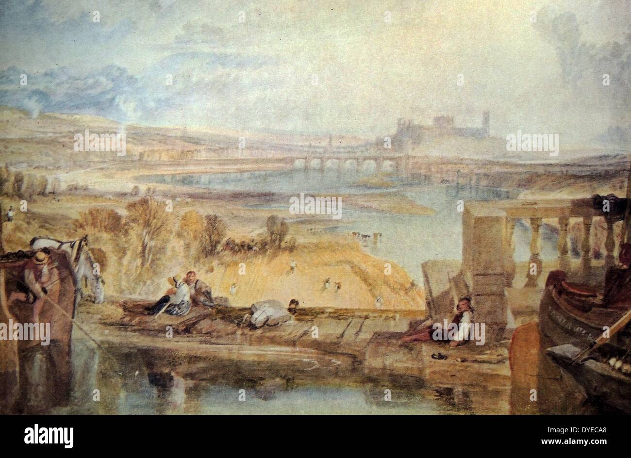 Watercolour landscape painting titled 'Lancaster from Viaduct'. The ...