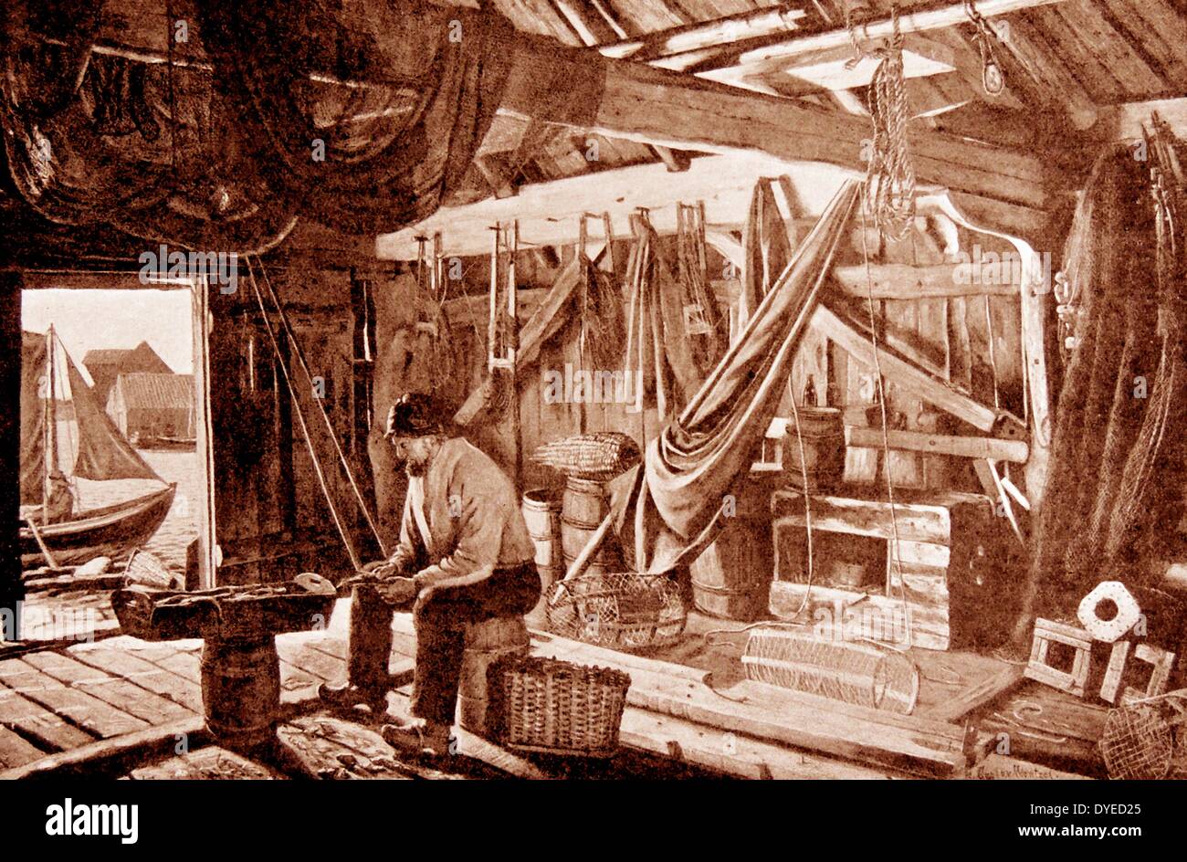 Painting fisherman nils gustav wentzel norwegian norway hi-res stock ...