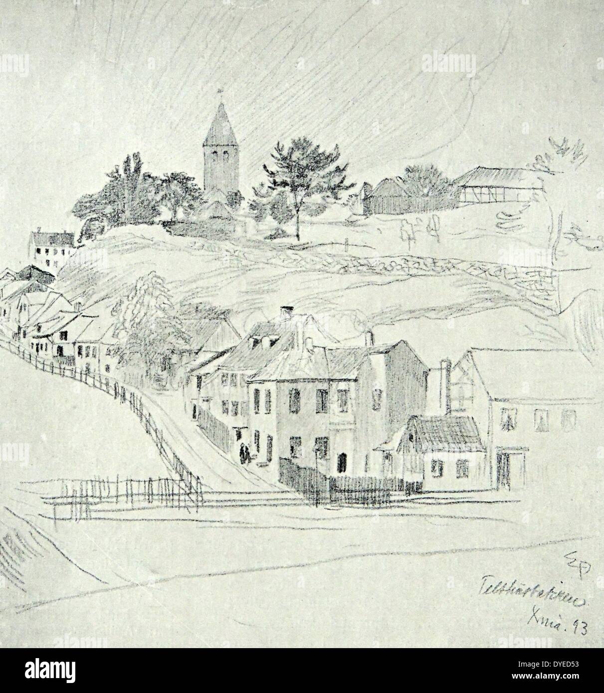 Sketch of Telthusbakken during the 19th Century. Drawn by Eilif ...