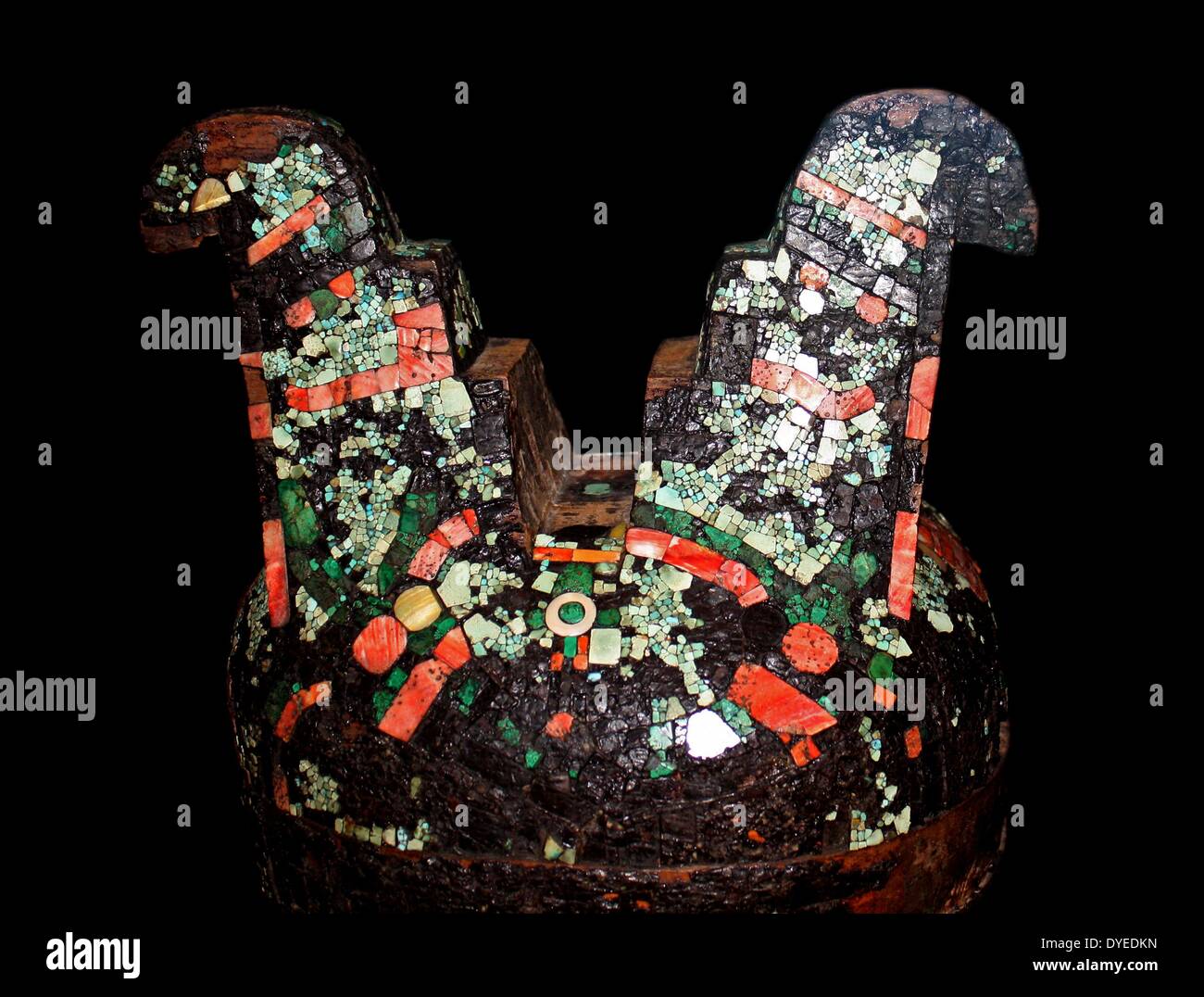 Wooden Helmet 1400 A.D. Decorated with turquoise mosaic and shell inlay ...