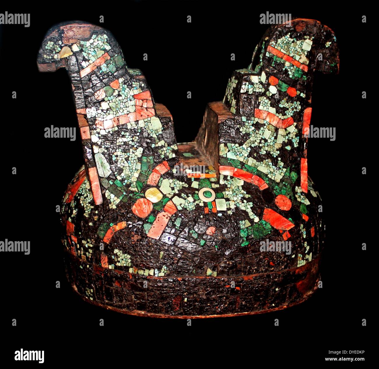 Wooden Helmet 1400 A.D. Decorated with turquoise mosaic and shell inlay ...