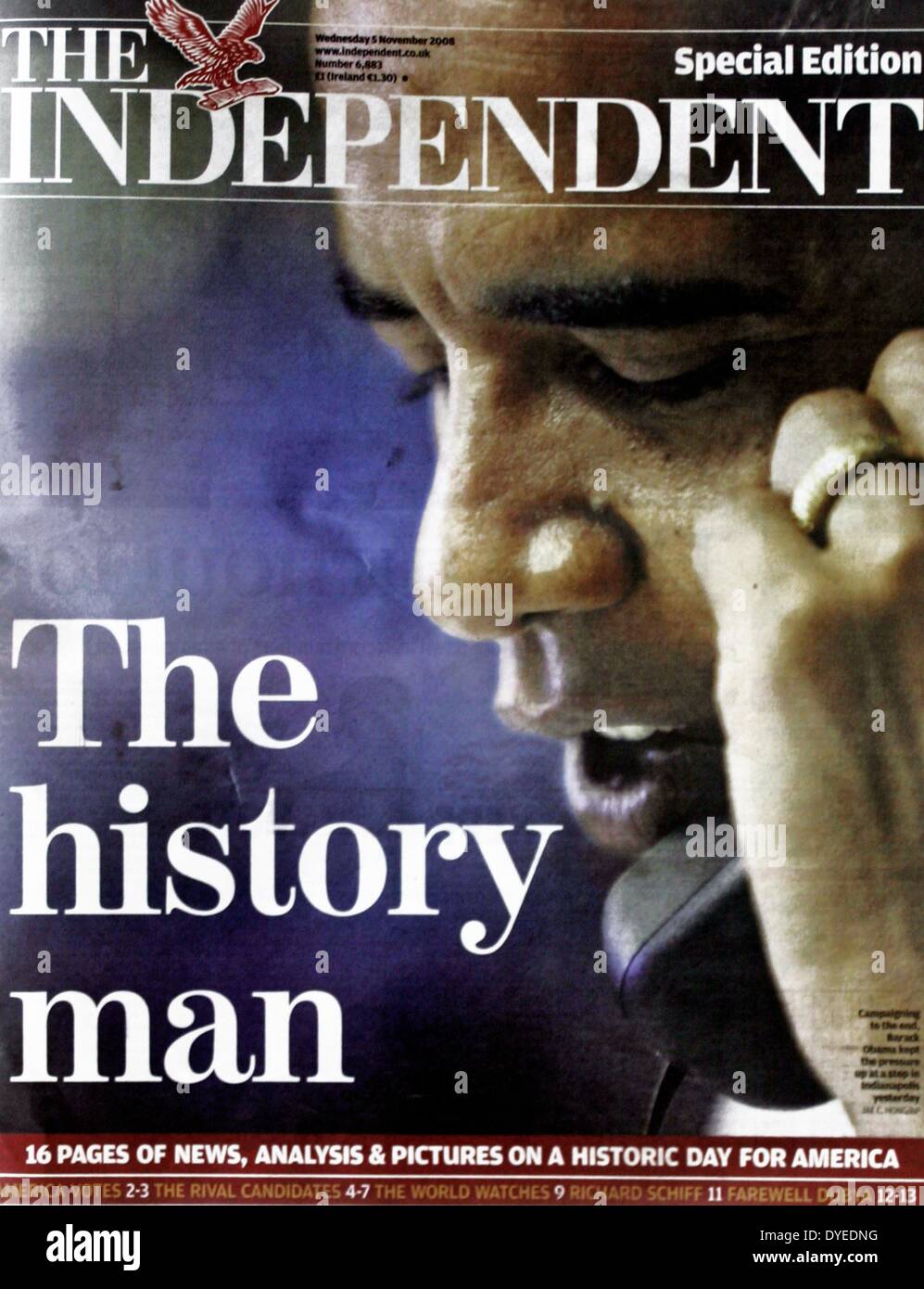 Front page of the Independent Newspaper 2008. The History Man Stock ...