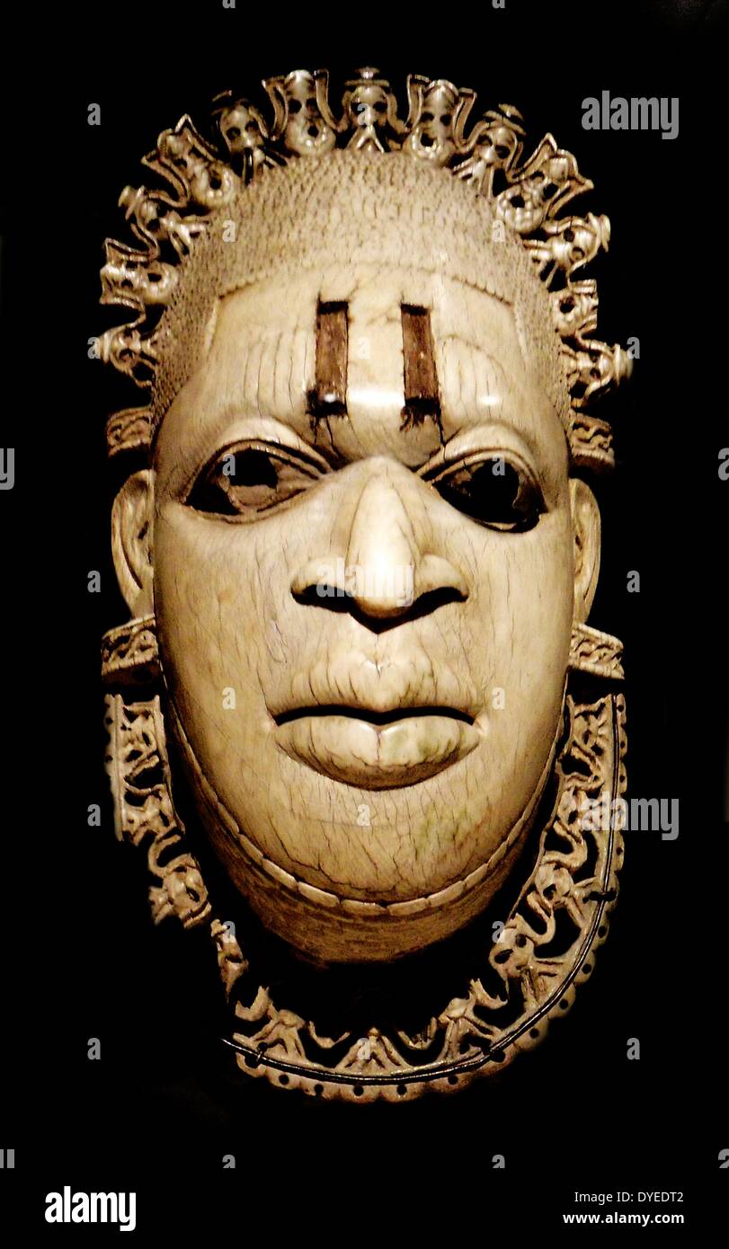 Carved Ivory Mask 16th Century A.D. Elephant ivory and Bronze. Benin ...