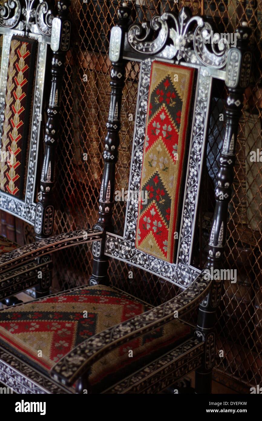 17th Century East Indian Chairs. Made from ebony inlaid with ivory with ...