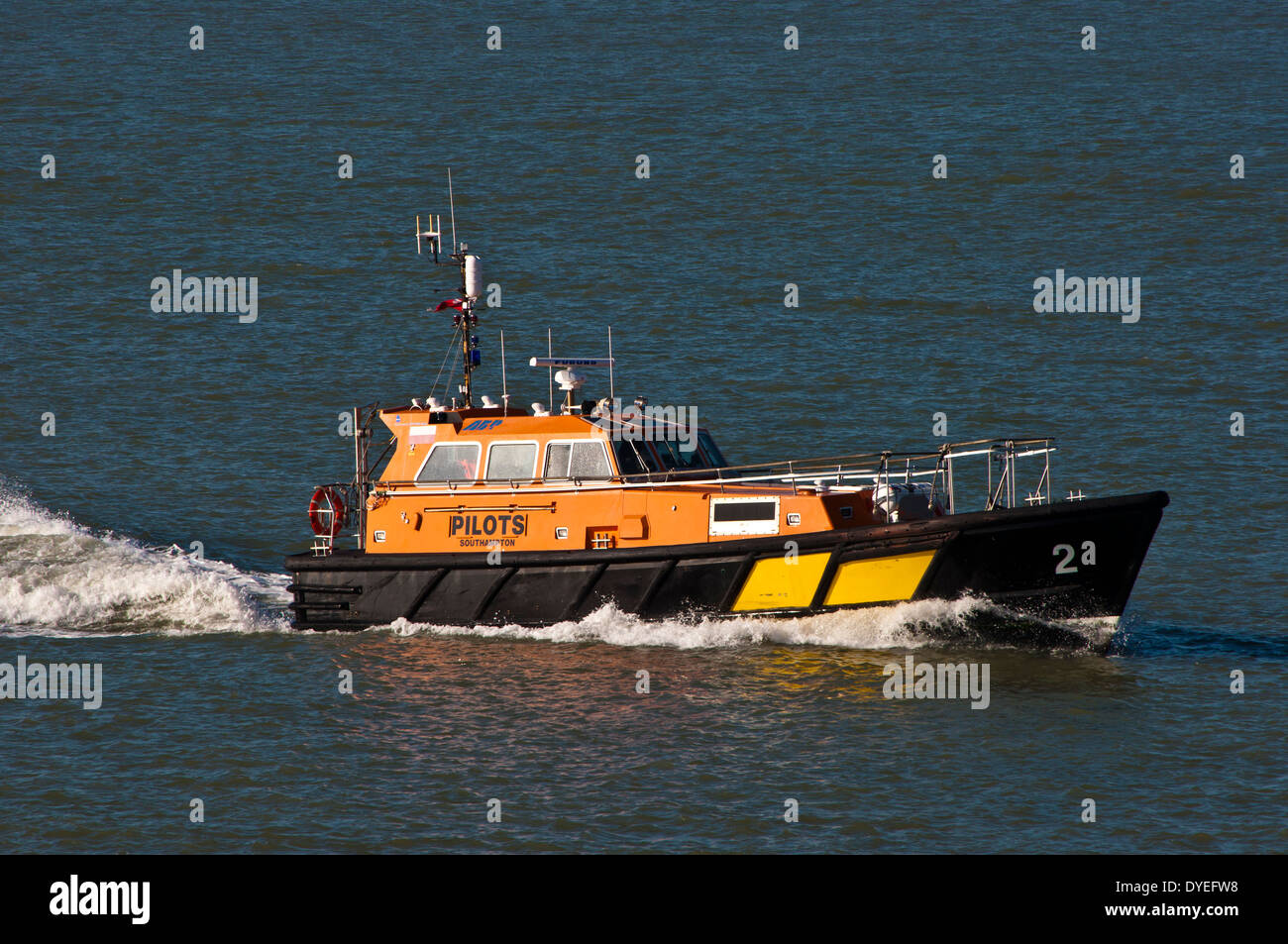 Southampton pilot cutter launch boat in the Solent at entrance to ...