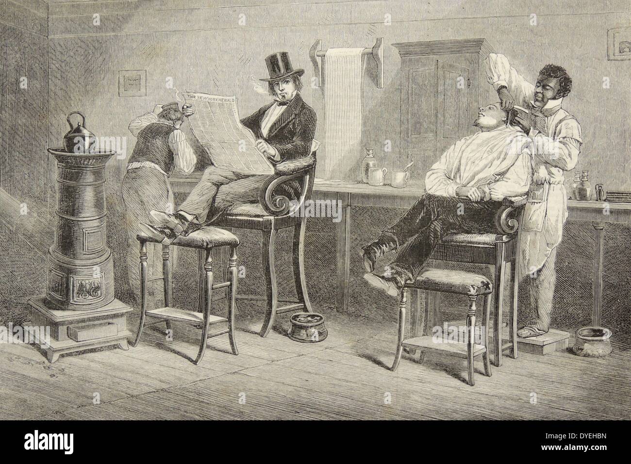 Barber's shop, Richmond, Virginia, USA, with typical high chairs with a ...