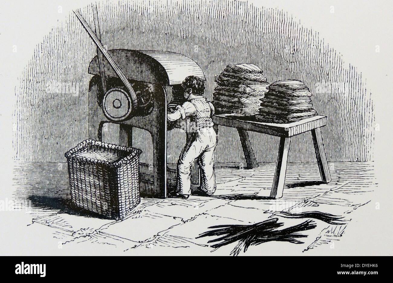 Britain manufacture linen boy male child labour machinery industry flax ...